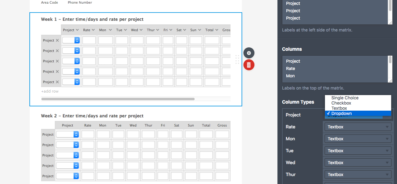 input table with multi type columns